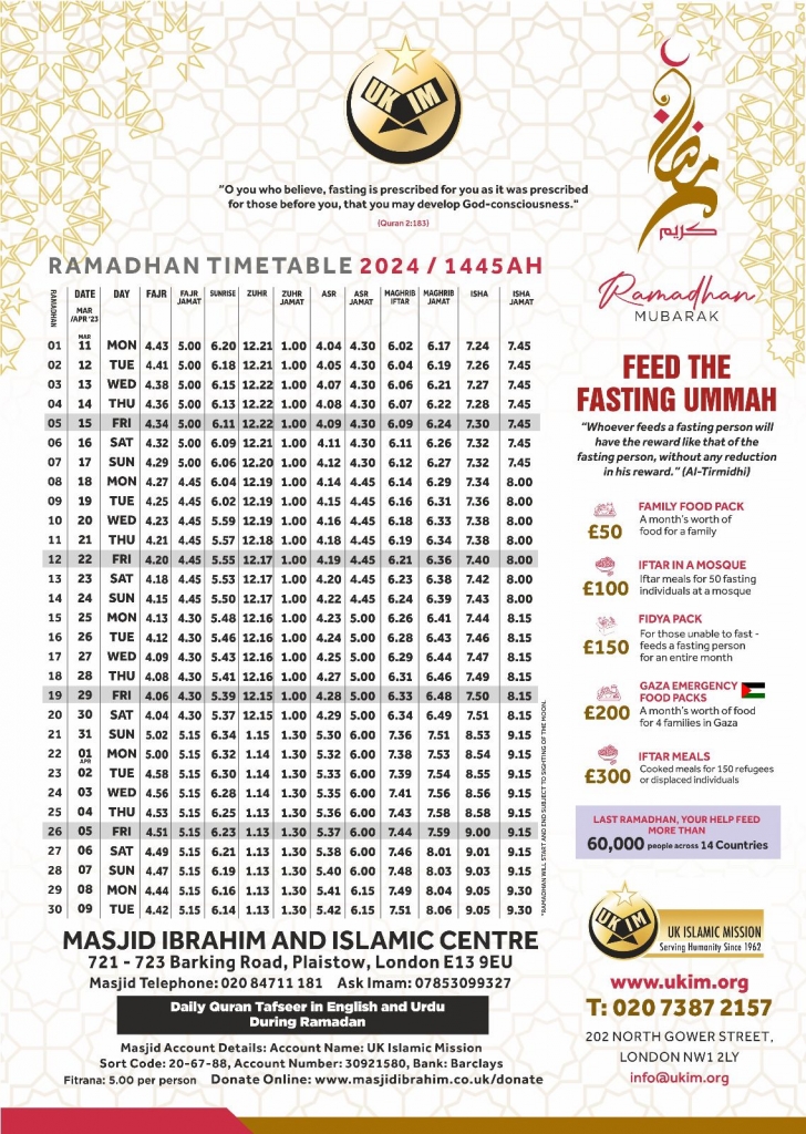 Ramadan 2024 UKIM Timetable – Masjid Ibrahim